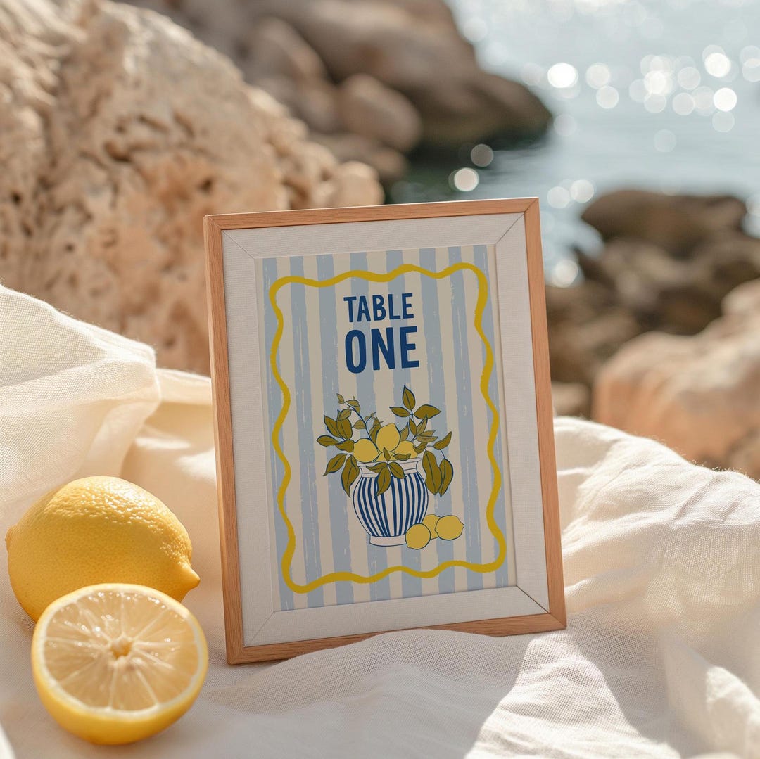 Citrus Lemon Wedding Table Numbers: Italian Mediterranean, La Dolce ...