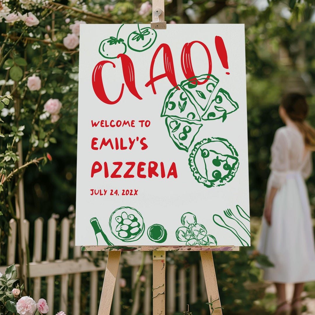 Pizza Birthday Party Welcome Sign, Italian Theme, Dinner Party Decor ...