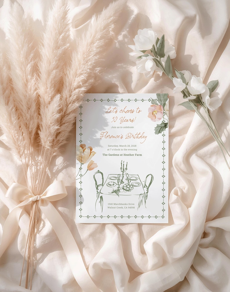 Spring Birthday Brunch Invitation, Pastel Peach Sage Green Floral ...