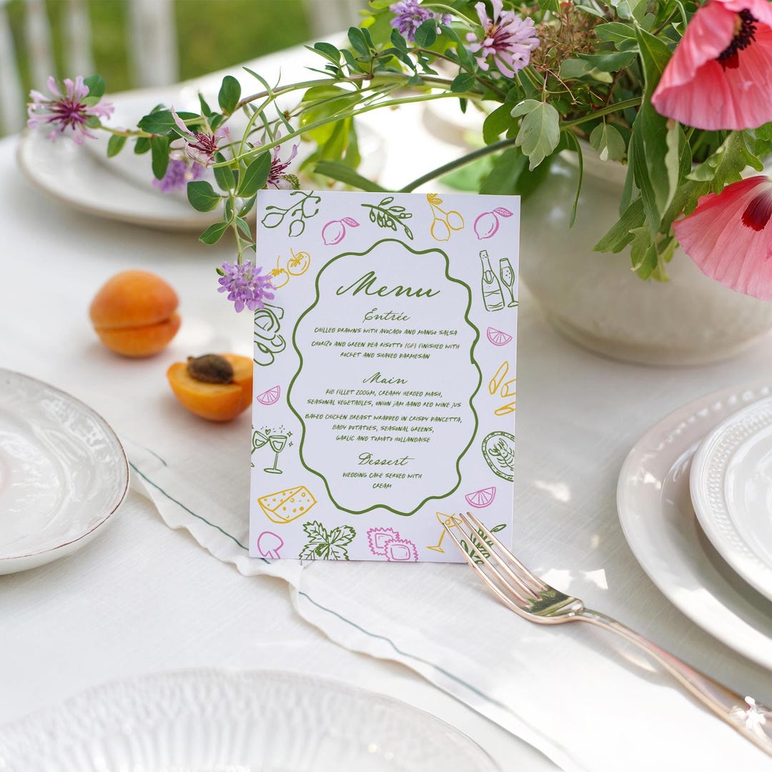 Mediterranean Wedding Menu Template: Hand-drawn Citrus Italian Bridal ...
