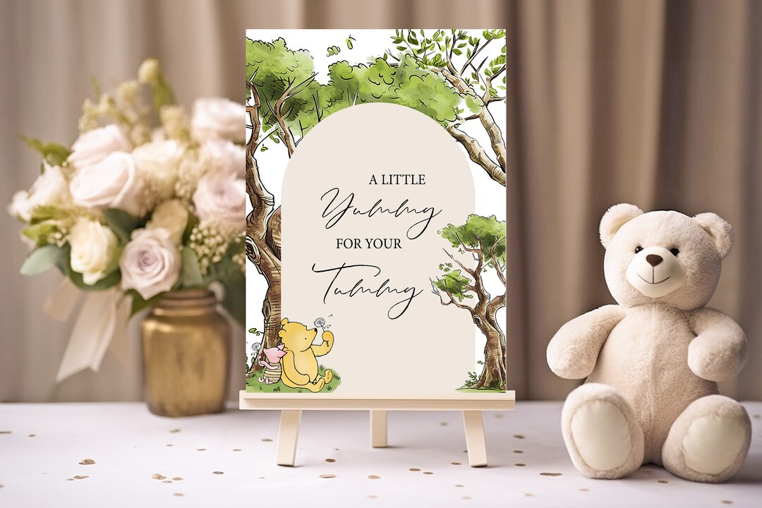 Winnie the Pooh A Little Yummy for Your Tummy Sign Baby Shower - Etsy
