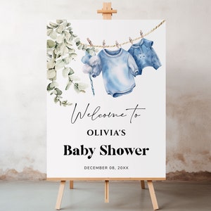 Pacifier Hunt Sign Boy Baby Shower Game Printable Greenery Boho Blue ...