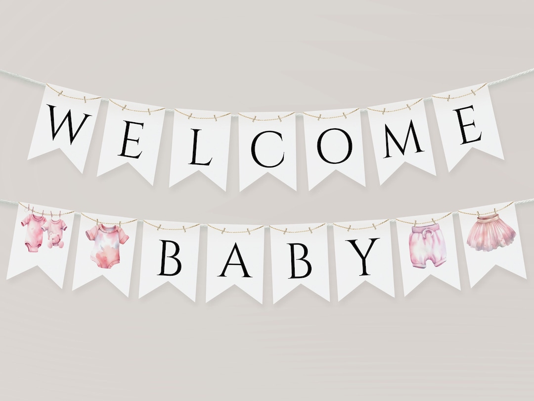 Girl Baby Shower Banner Welcome Baby Banner Template Pink Girl - Etsy