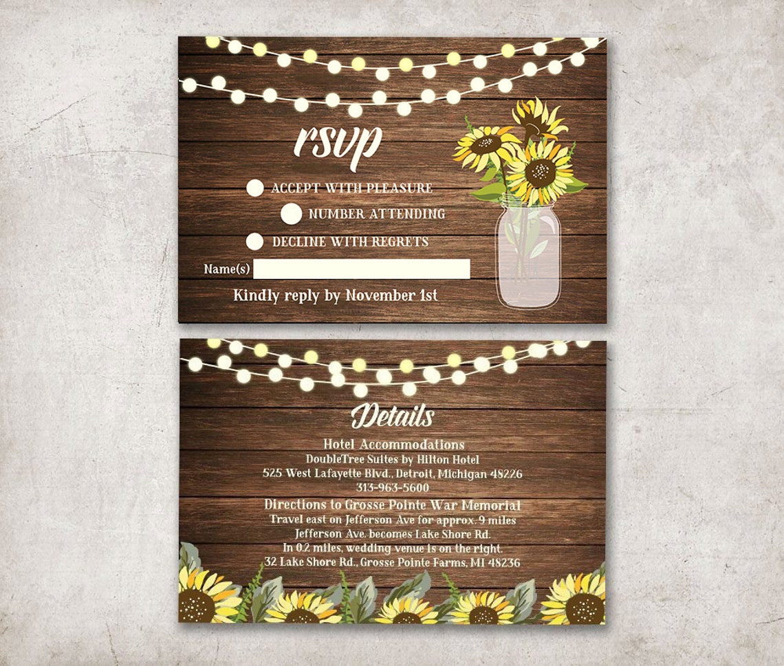 Rustic Sunflower Wedding Invitations Printable Country Mason | Etsy