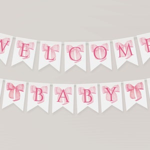 Girl Baby Shower Banner Template Pink Bow Bunting Flags Garland ...