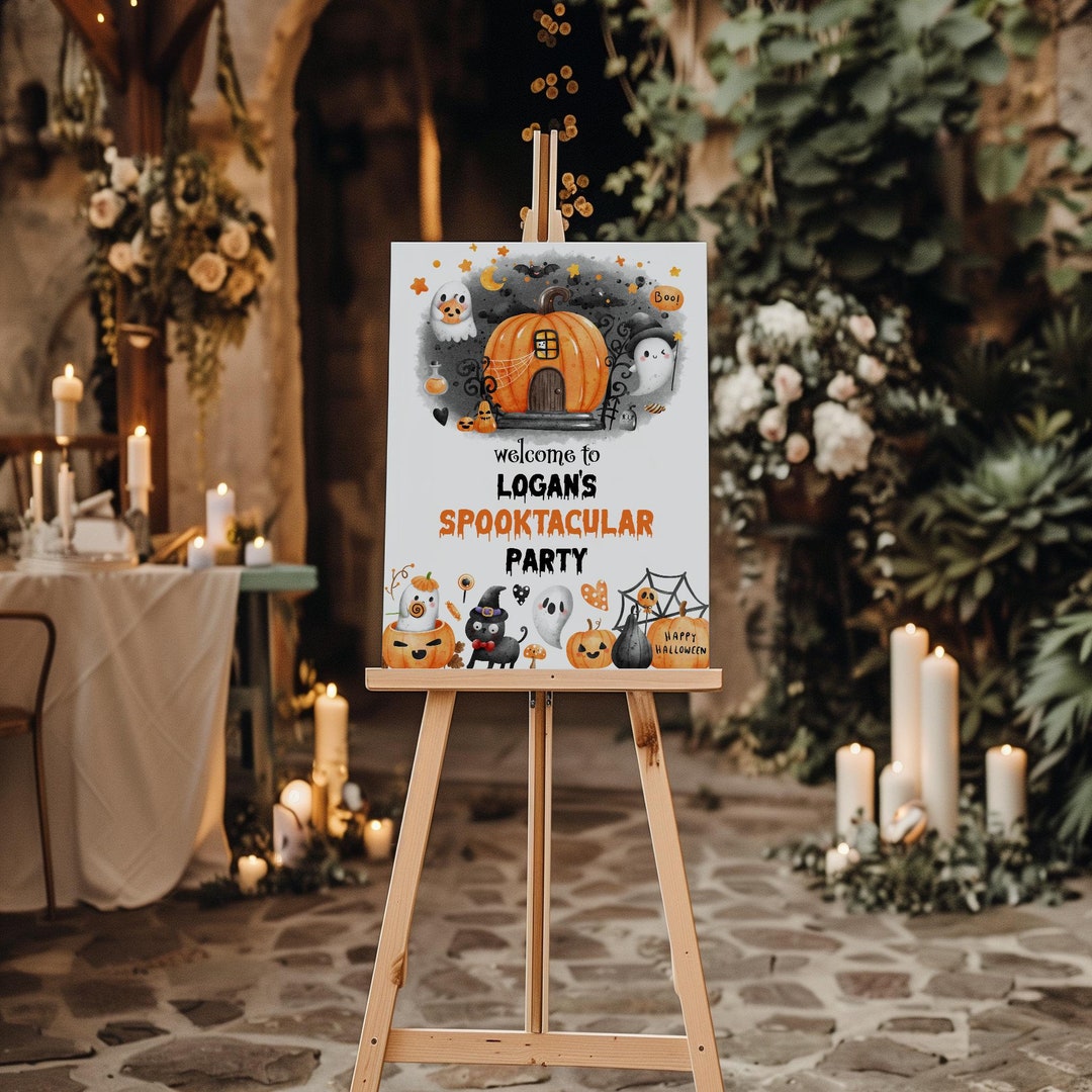 Spooktacular Halloween Birthday Welcome Sign, Kids Party Decor ...