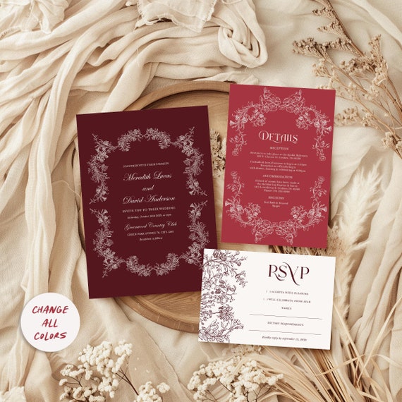 Victorian Red Wedding Invitation Set