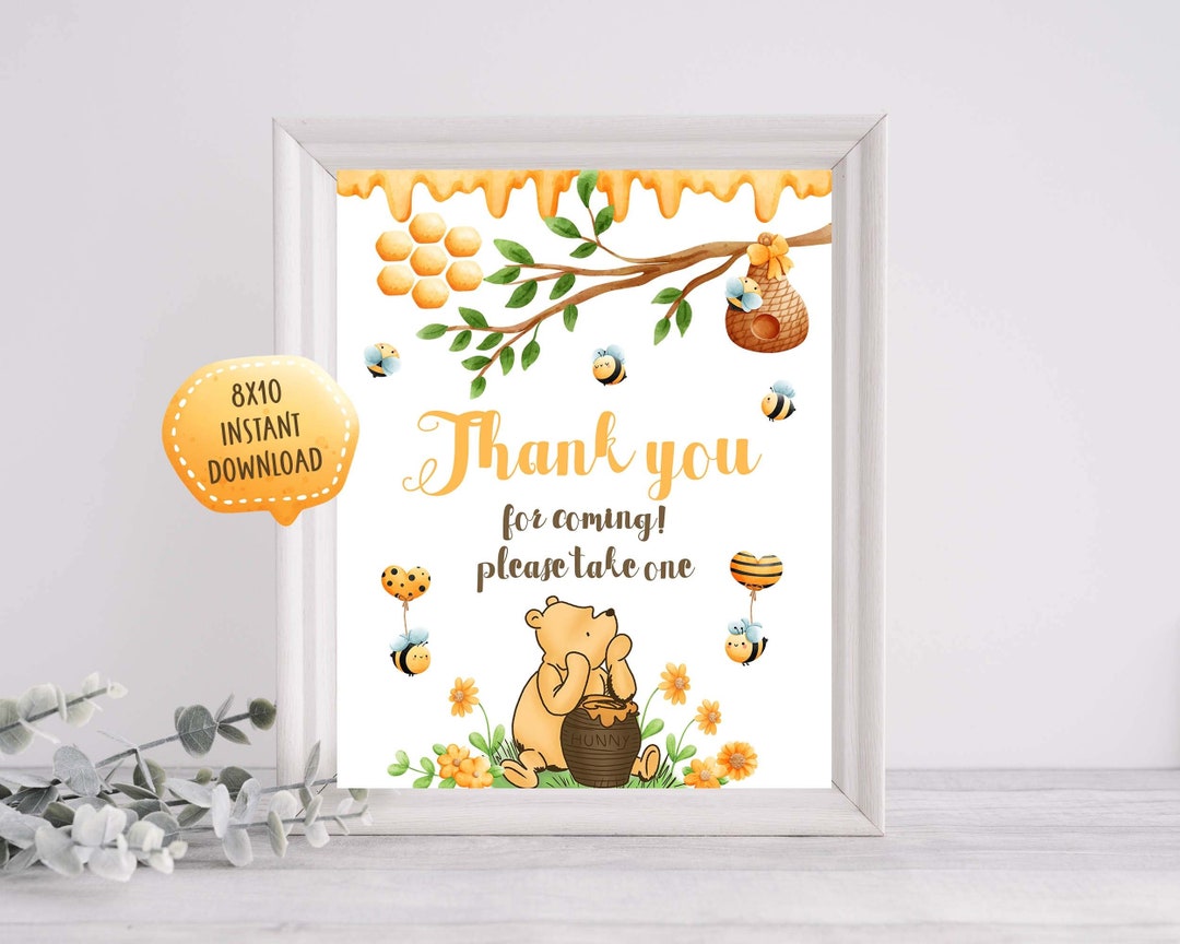 Thank You for Coming Sign Winnie the Pooh Favors Sign Girl Boy Baby ...
