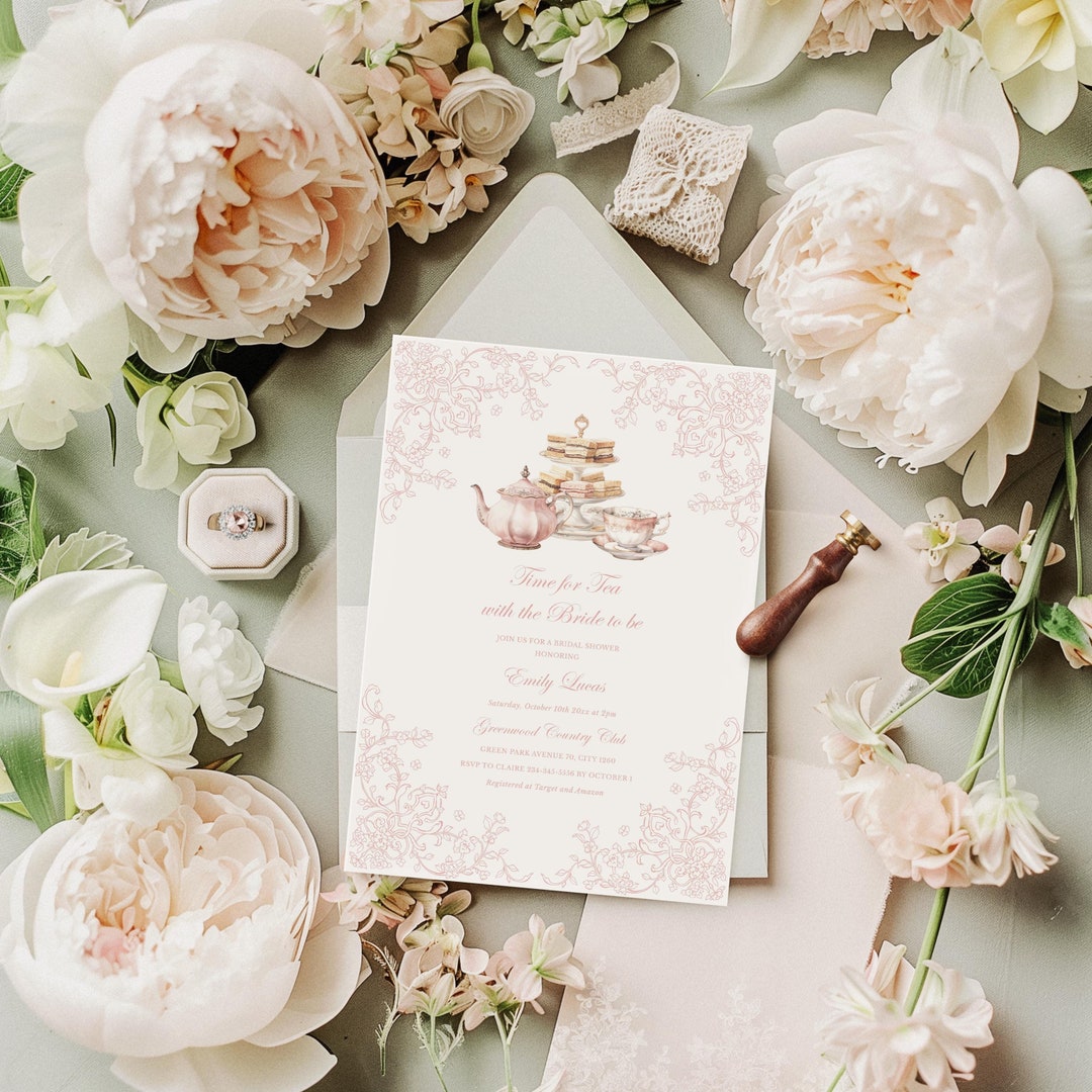 Bridal Shower Tea Party Invitation Vintage Toile Tea With the Bride ...