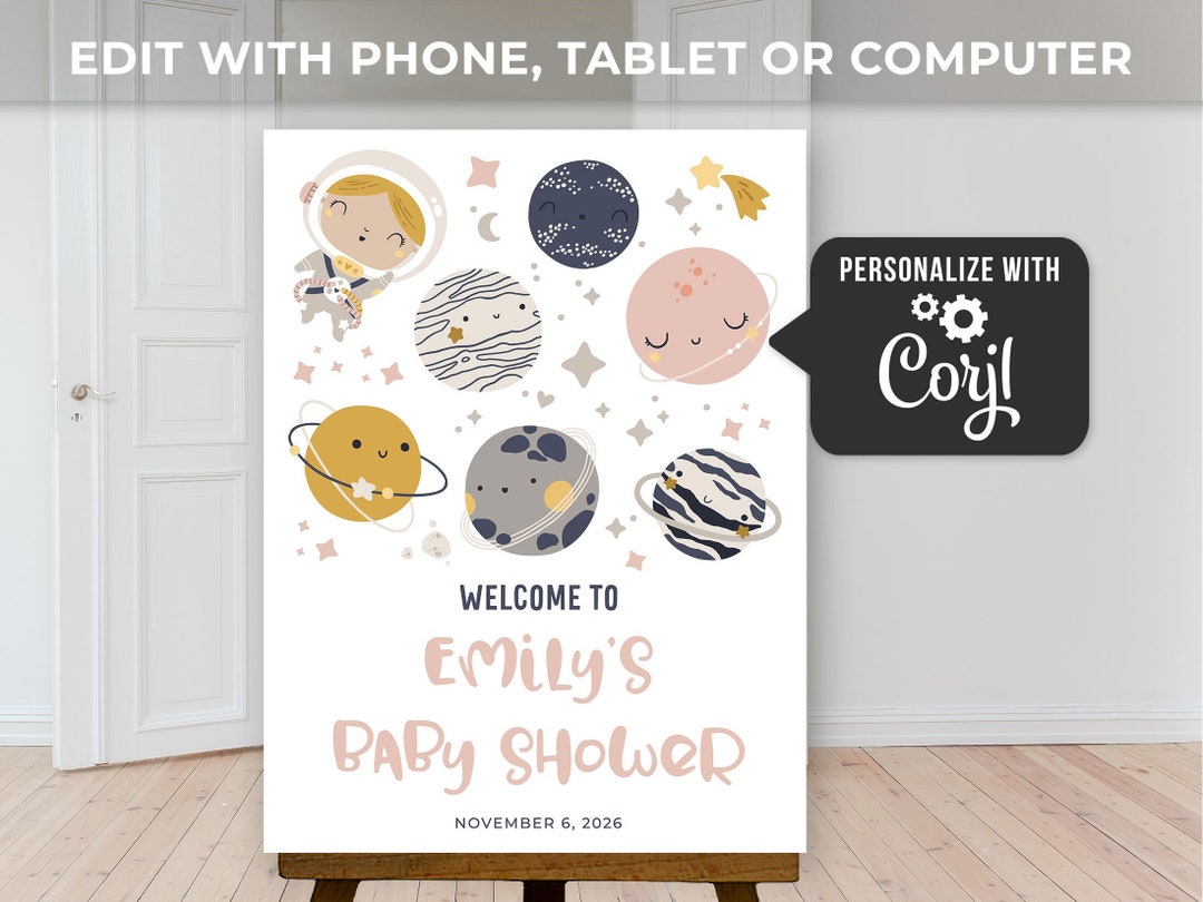 Space Baby Shower Welcome Sign Girl Astronaut Baby Shower Decoration ...