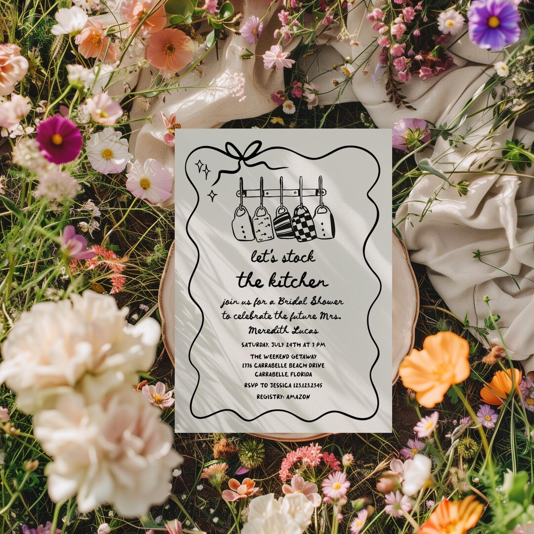 Stock the Kitchen Invitation Kitchen Bridal Shower Invite, Hand Drawn ...