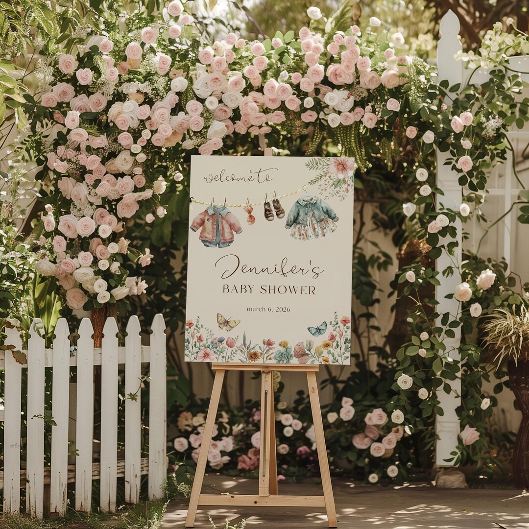 Girl Baby Shower Welcome Sign Floral Spring Baby Shower Sign Butterfly ...