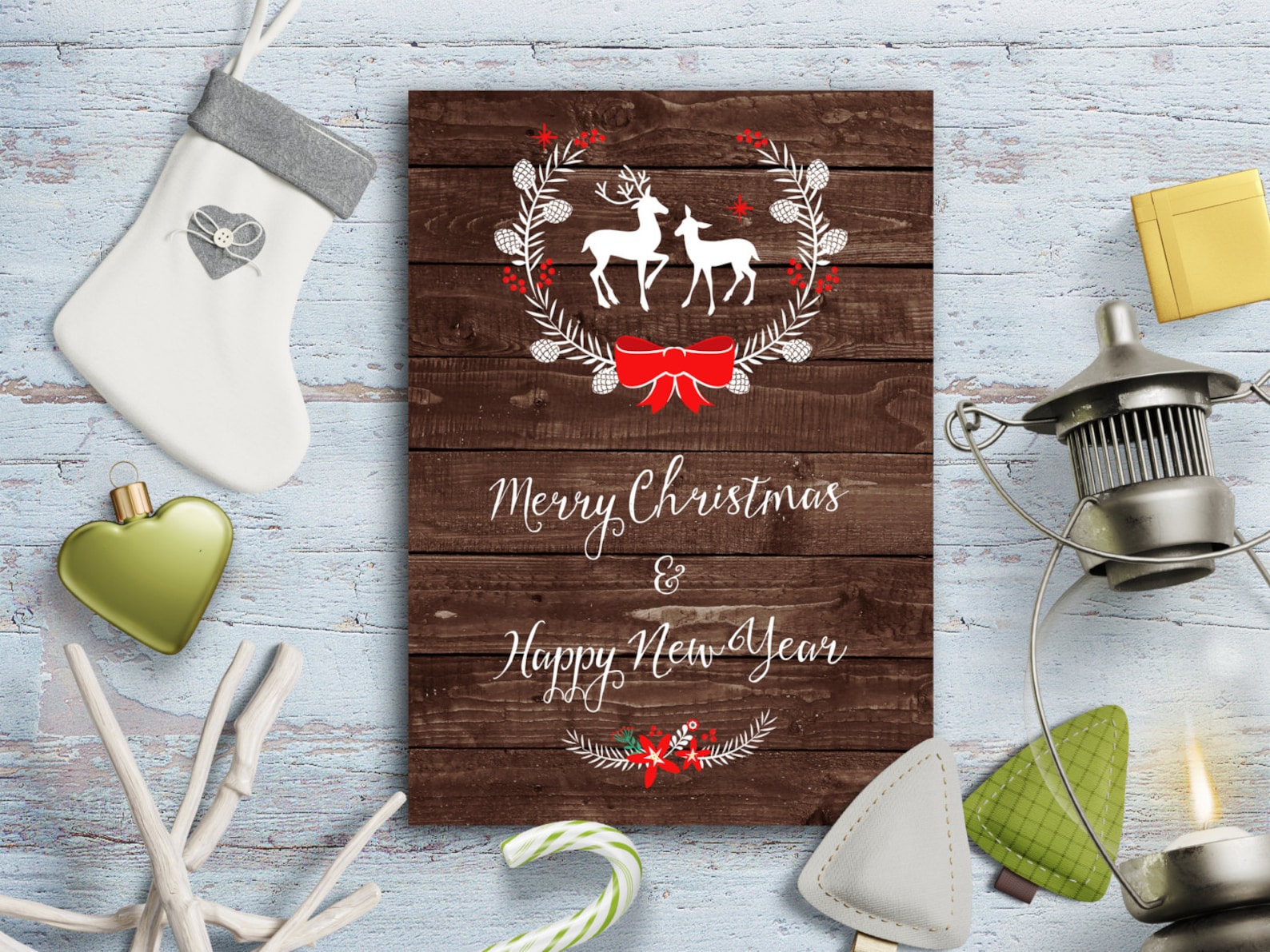 Rustic Christmas Card Printable Happy Holidays Card Digital - Etsy