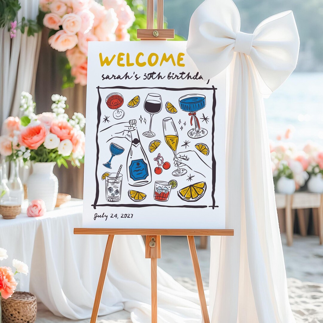 Adult Birthday Welcome Sign Cocktail Birthday Dinner Sign Funky Hand ...