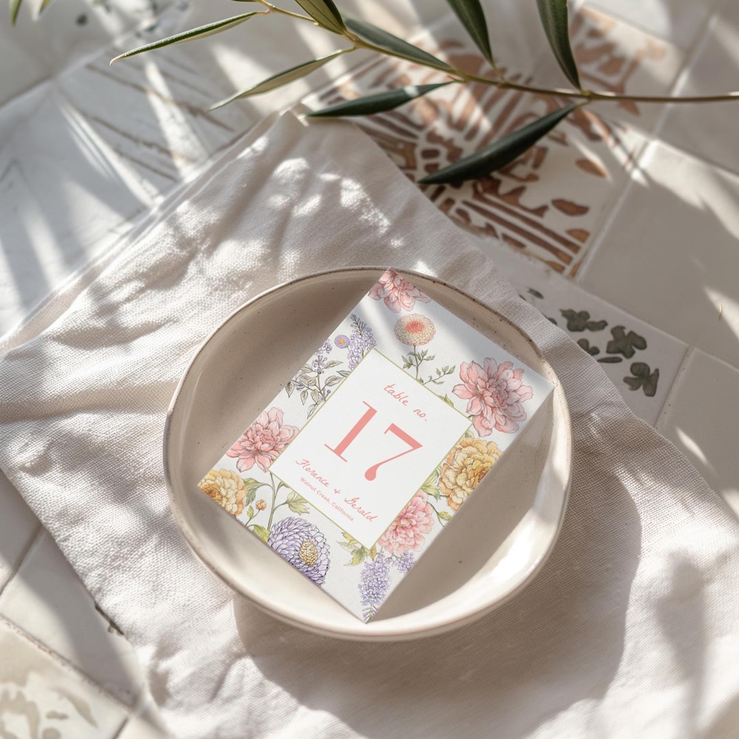 Pastel Floral Table Numbers: Wildflower Wedding Decor Editable Template ...