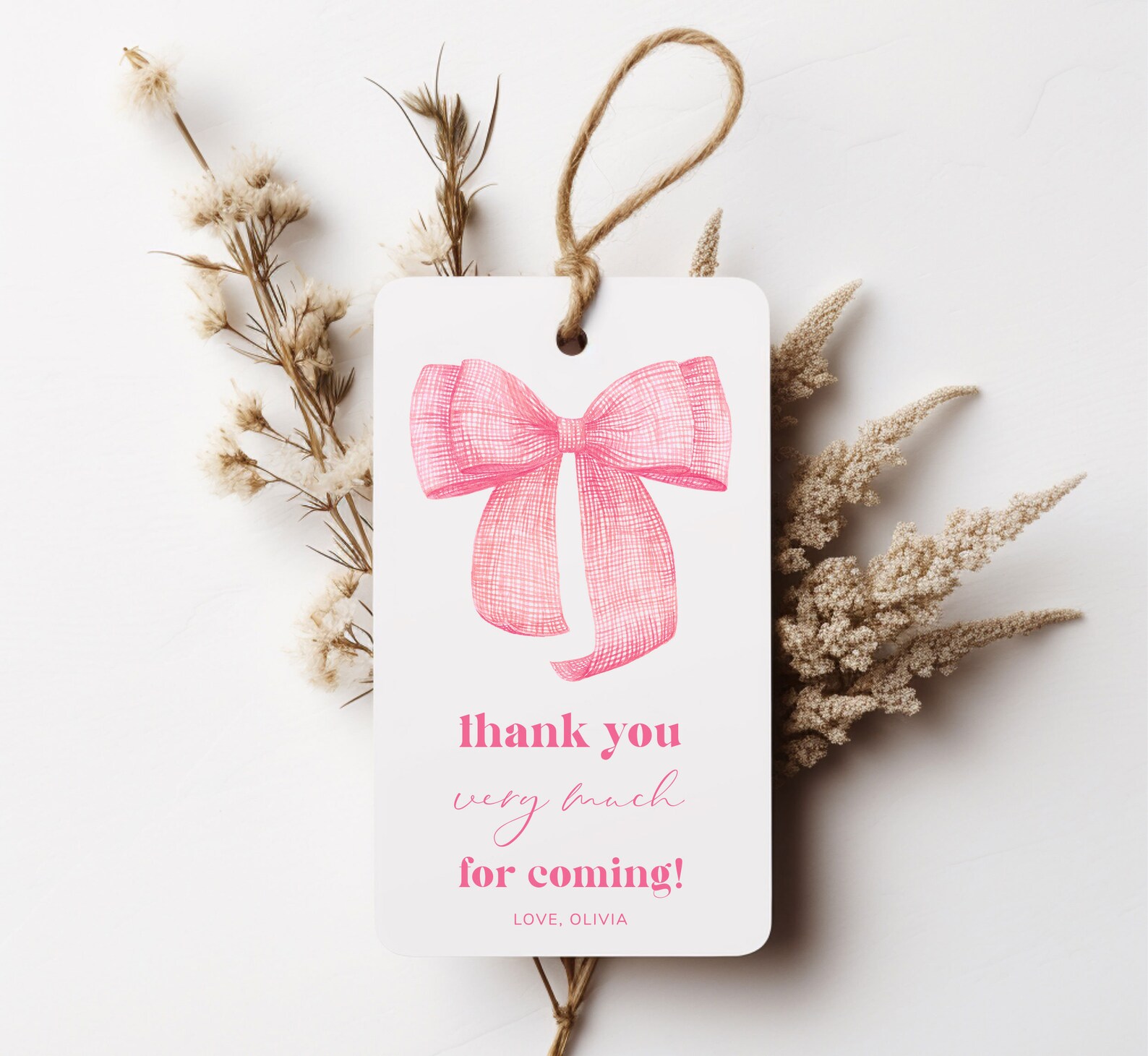 Favor Tags Thank You Tags Template Pink Bow Baby Shower Gift Tags Party ...