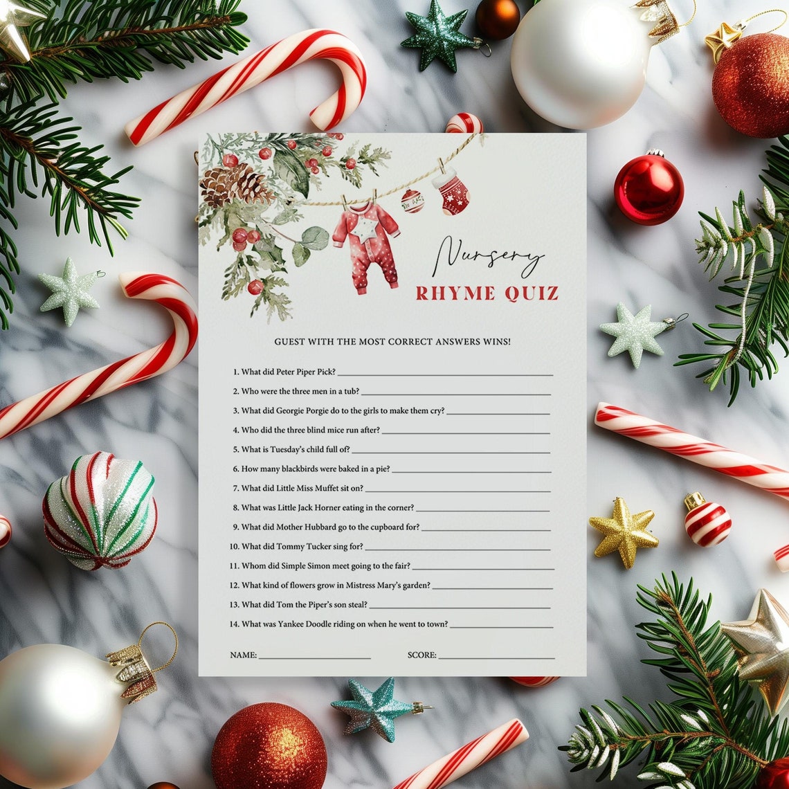 Winter Baby Shower Nursery Rhyme Quiz Printable, Gender Neutral. Red ...