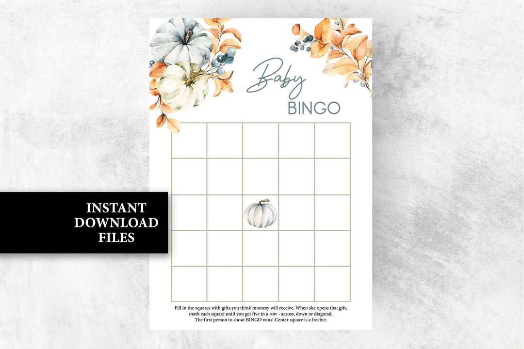 Fall Baby Shower Bingo Game Blue Pumpkin Baby Shower Game - Etsy