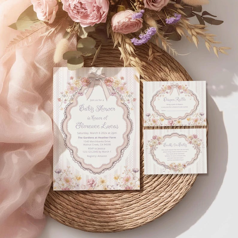 Coquette Wildflower Baby Shower Invitation: Vintage Meadow Floral ...