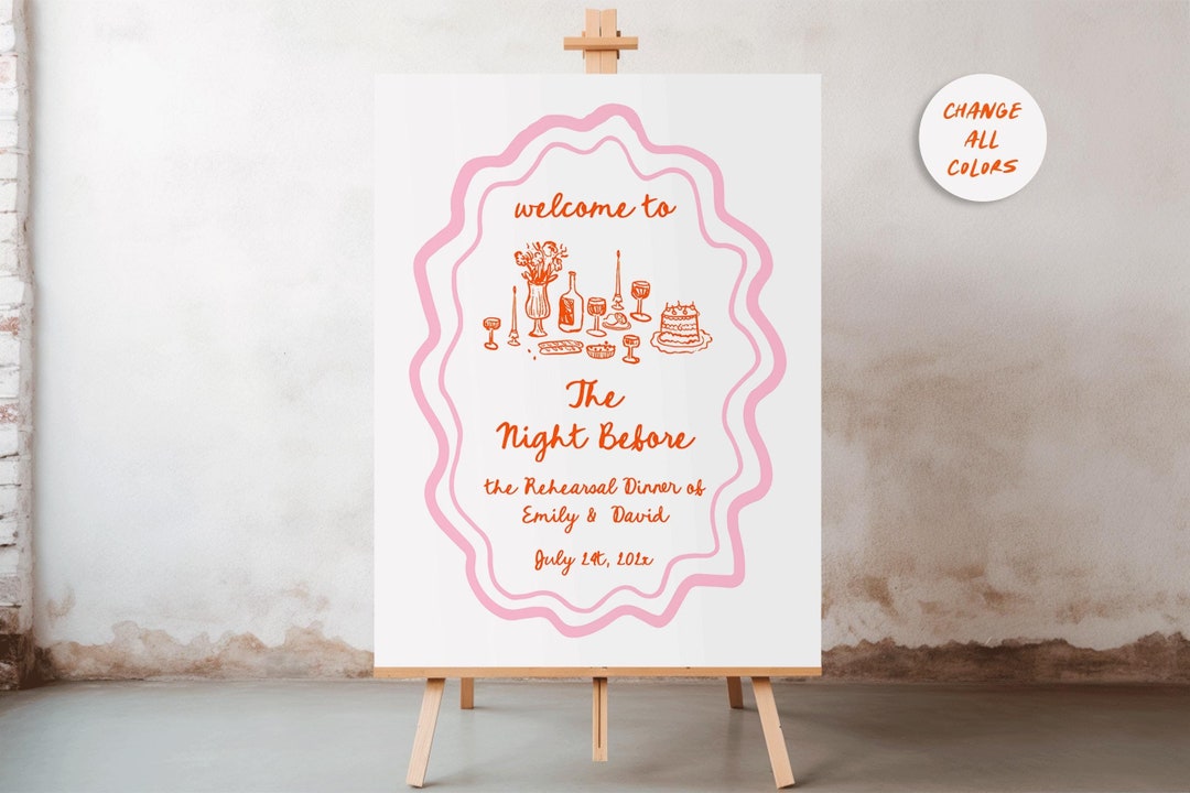 Hand Drawn Rehearsal Dinner Welcome Sign Scribble the Night Before ...