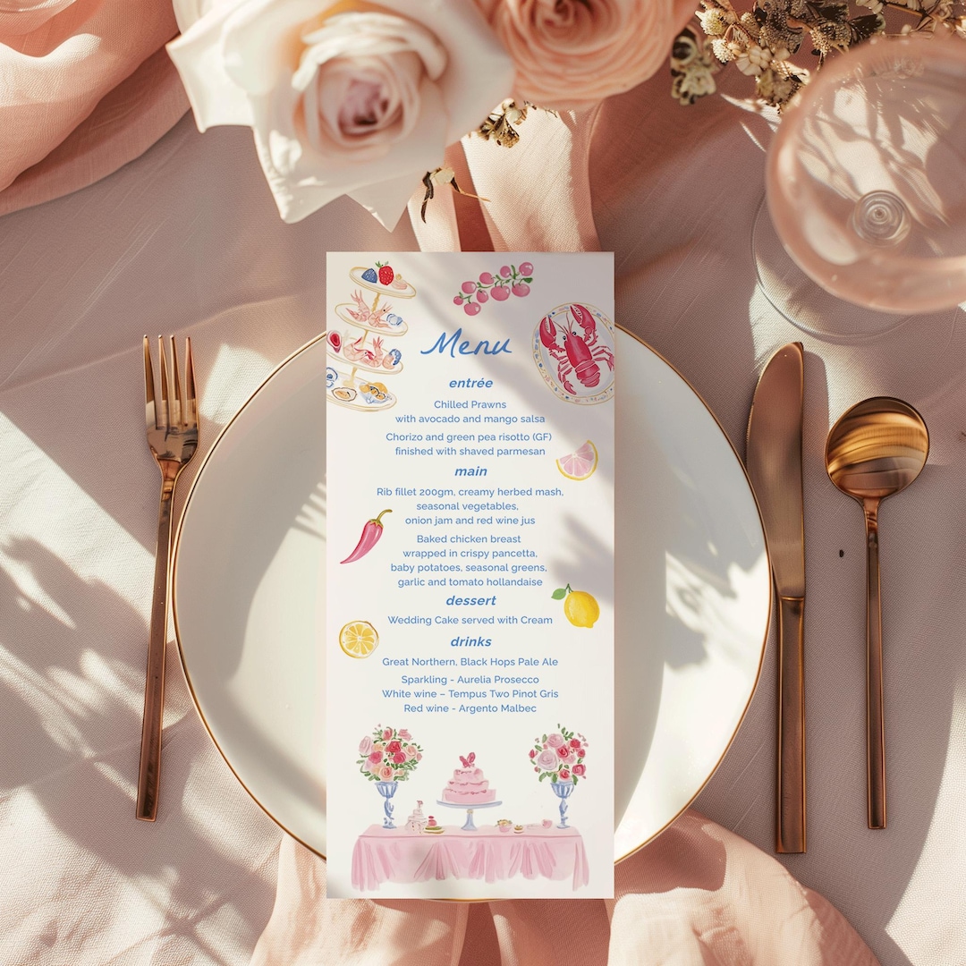 Hand-drawn Watercolor Menu Template, Editable Garden Wedding, Spring ...