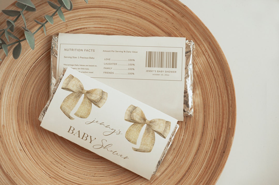 Chocolate Bar Wrapper Bow Baby Shower Decor Gender Neutral Candy Bar ...