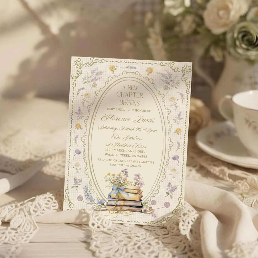 Purple Floral Storybook Baby Shower Invitation: Vintage Wildflower New ...