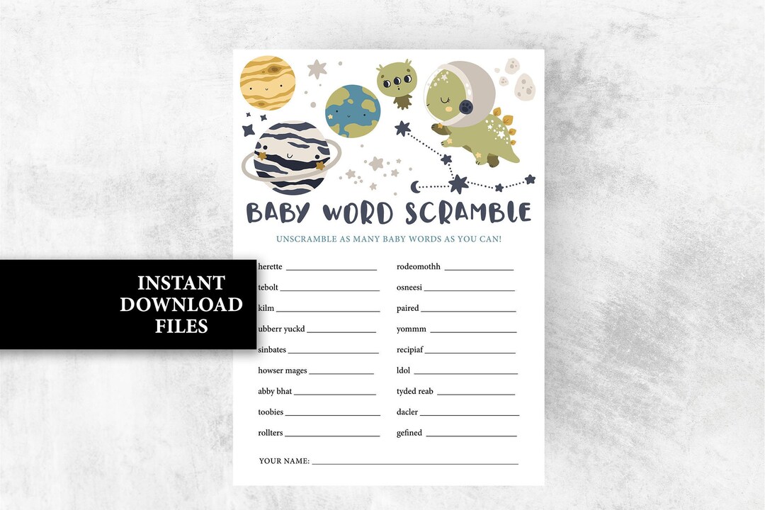 Baby Word Scramble Space Dinosaur Baby Shower Game Astronaut Galaxy ...