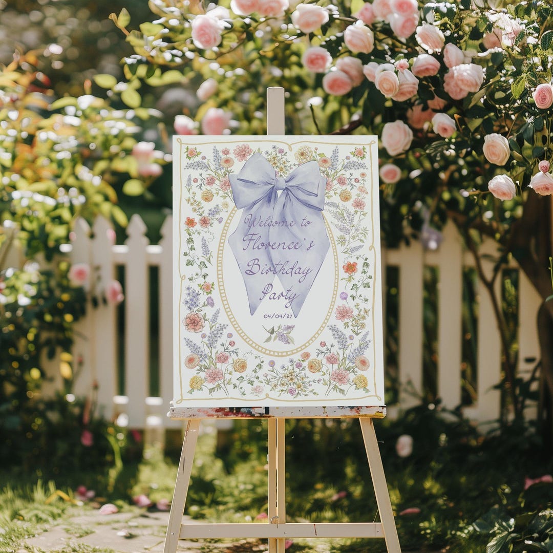 Birthday Garden Party Welcome Sign Template, Vintage Wildflower, Pink ...