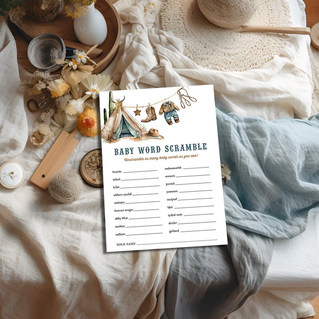 Baby Word Scramble Game Boy Western Wild West Baby Shower - Etsy
