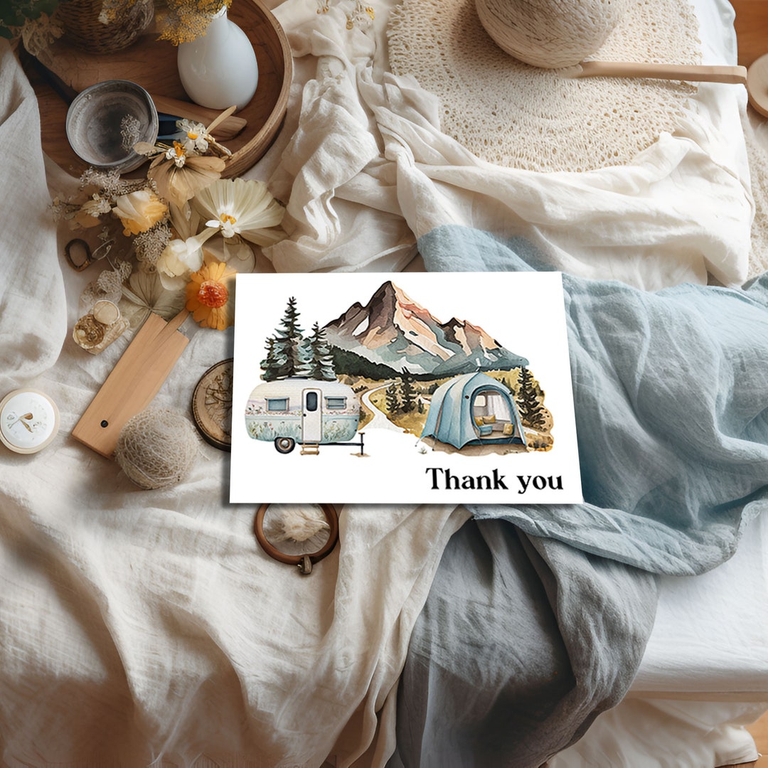 Camping Birthday Thank You Card Template One Happy Camper Birthday Party Decor Adventure Baby ...