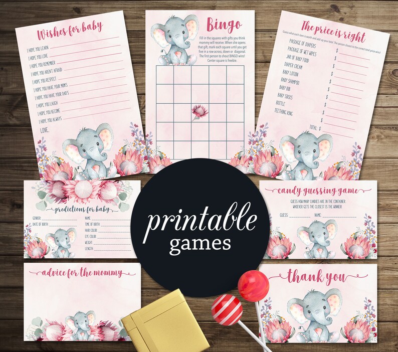 Elephant Baby Shower Games Girl Jungle Safari Baby Shower - Etsy