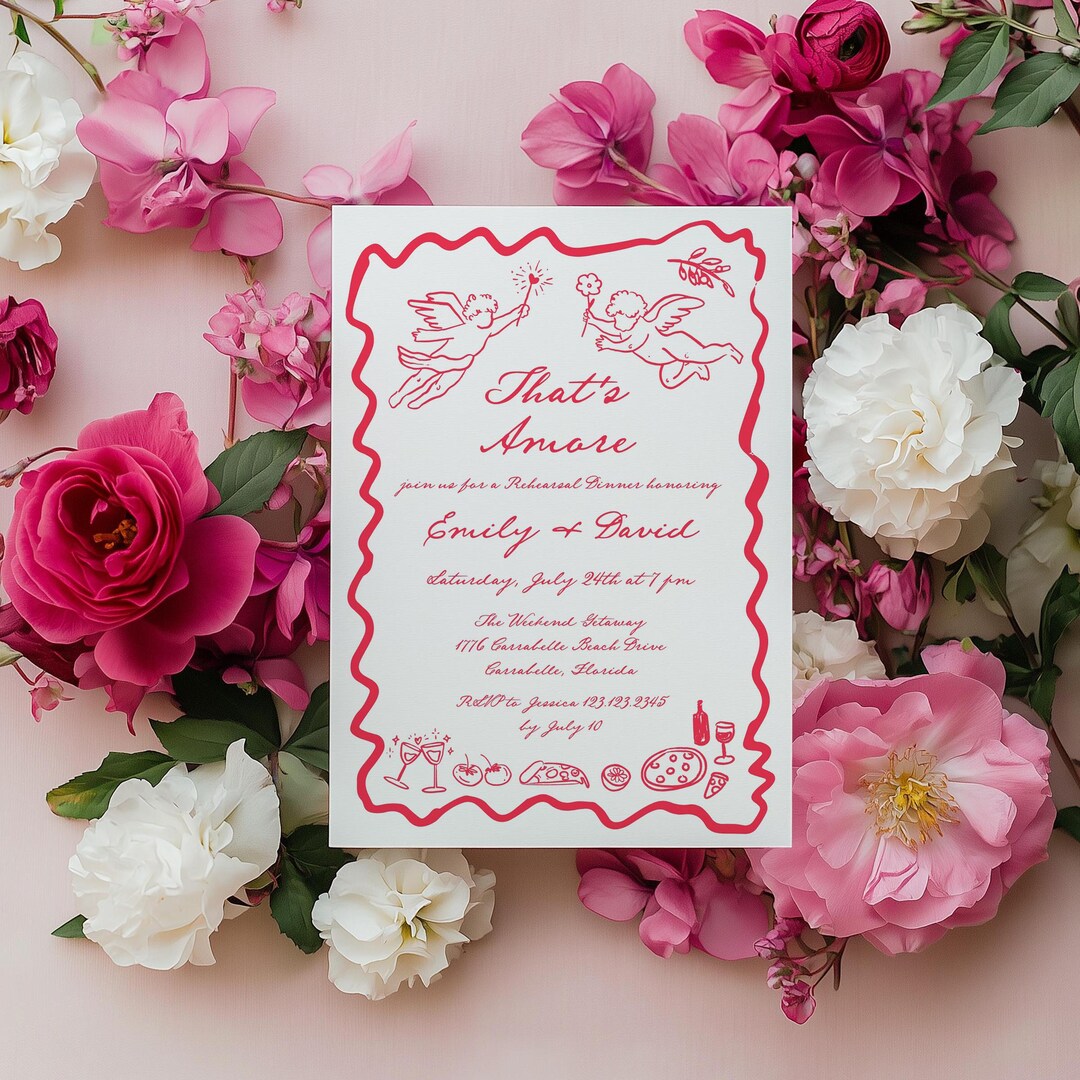 That's Amore Rehearsal Dinner Invitation: Hand-drawn Pizza & Wine Party ...