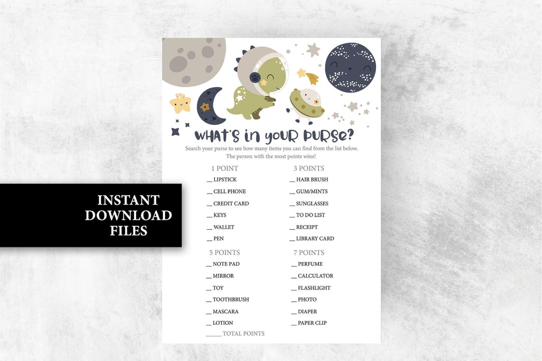 Space Dinosaur Baby Shower Game, What's in Your Purse - Etsy