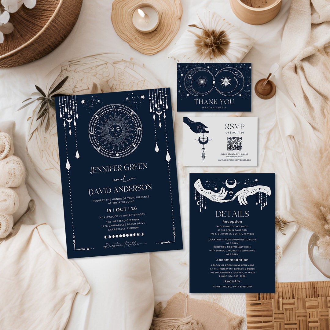 Tarot Wedding Invitation Sun Moon Wedding Invite Template Art Deco ...