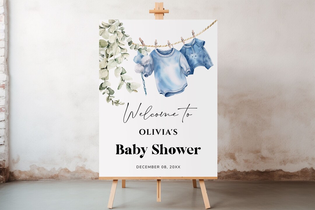 Boy Baby Shower Welcome Sign Template Blue Clothesline Welcome Poster ...