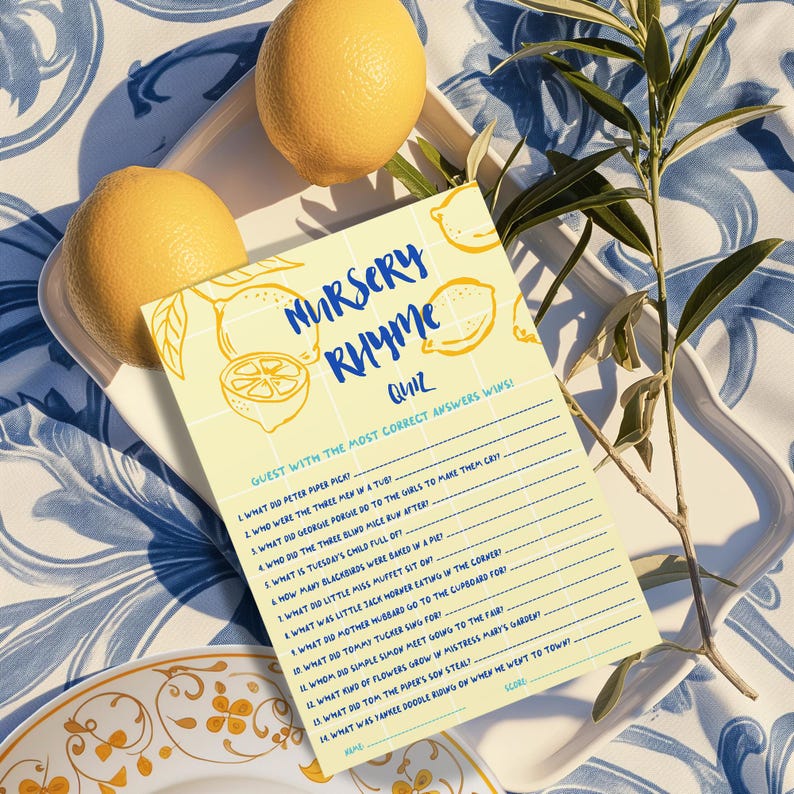 Lemon Ciao Baby Shower Game: Nursery Rhyme Quiz Hand Drawn, CBL ...