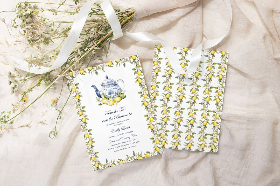 Lemon Bridal Shower Tea Party Invitation Afternoon Tea With the Bride ...