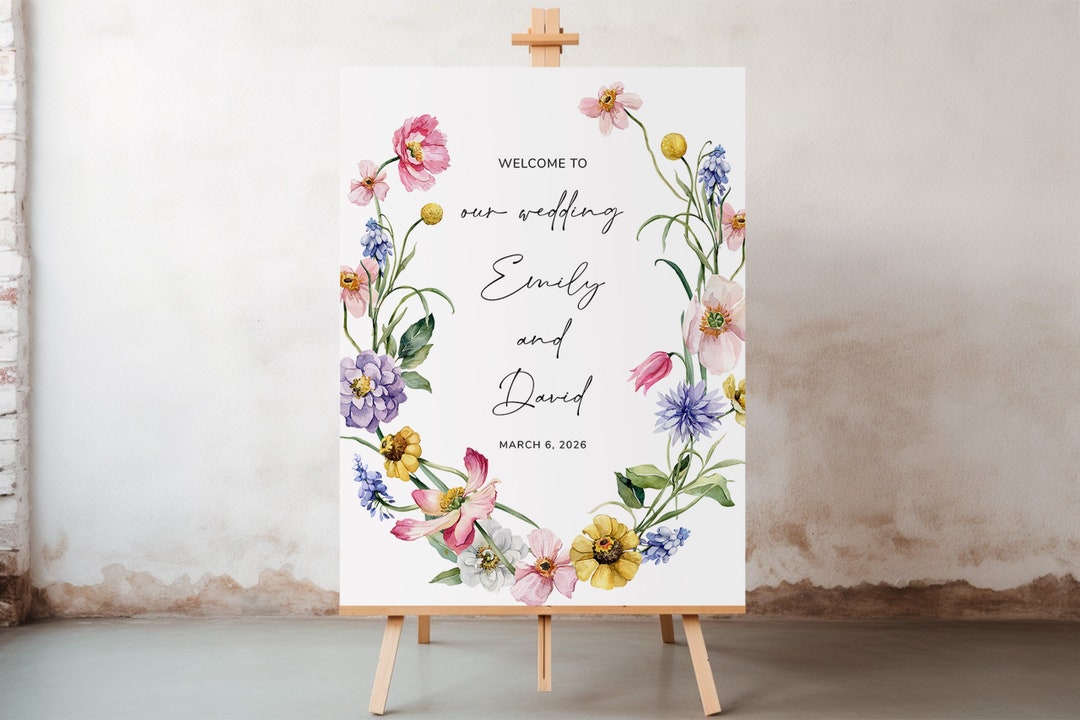 Wildflower Wedding Welcome Sign Spring Summer Flowers Wedding Party ...