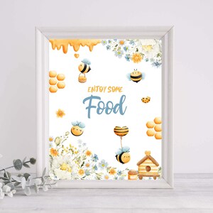 Pacifier Hunt Sign Bee Baby Shower Game Honey Bee Blue Floral Baby ...