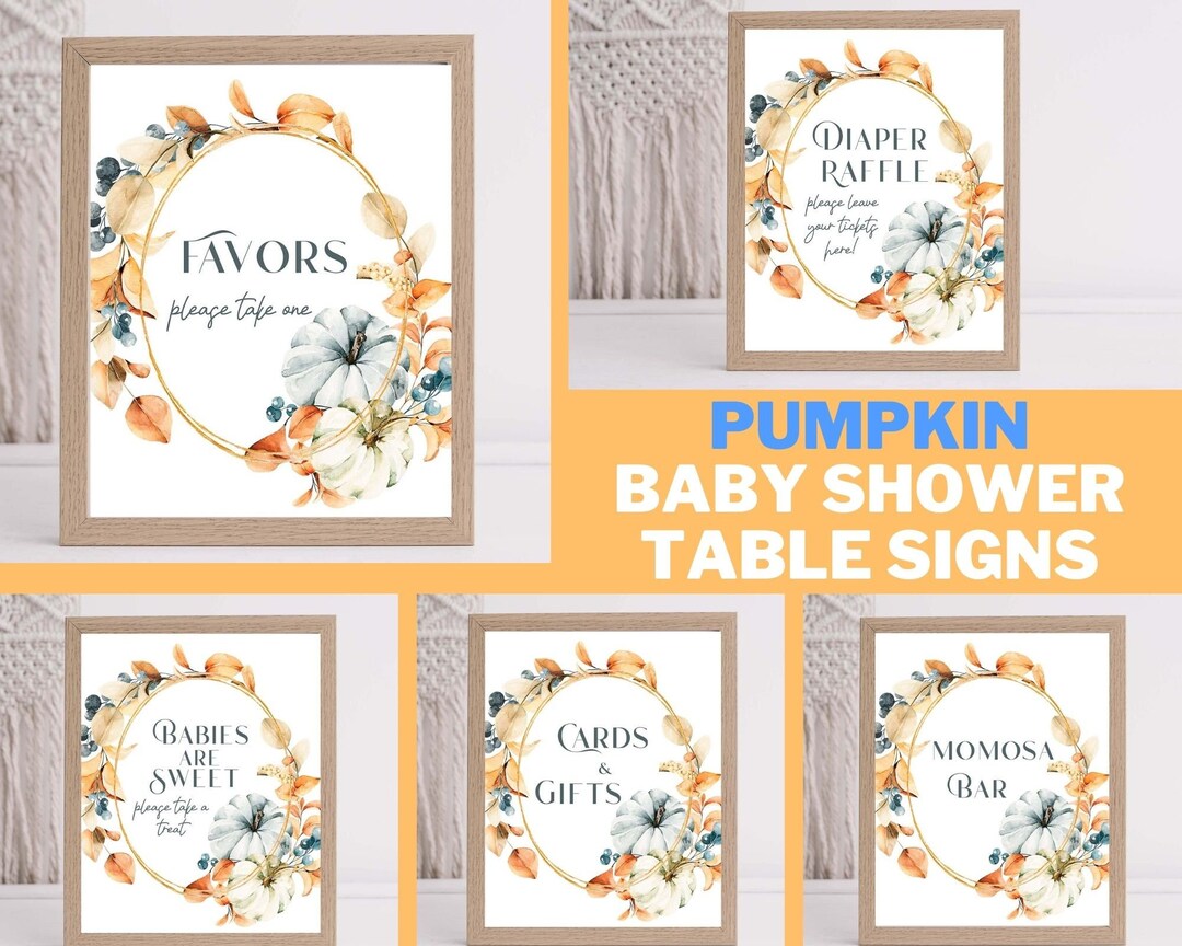 Fall Baby Shower Signs Bundle Boy Baby Shower Decoration, White Blue ...