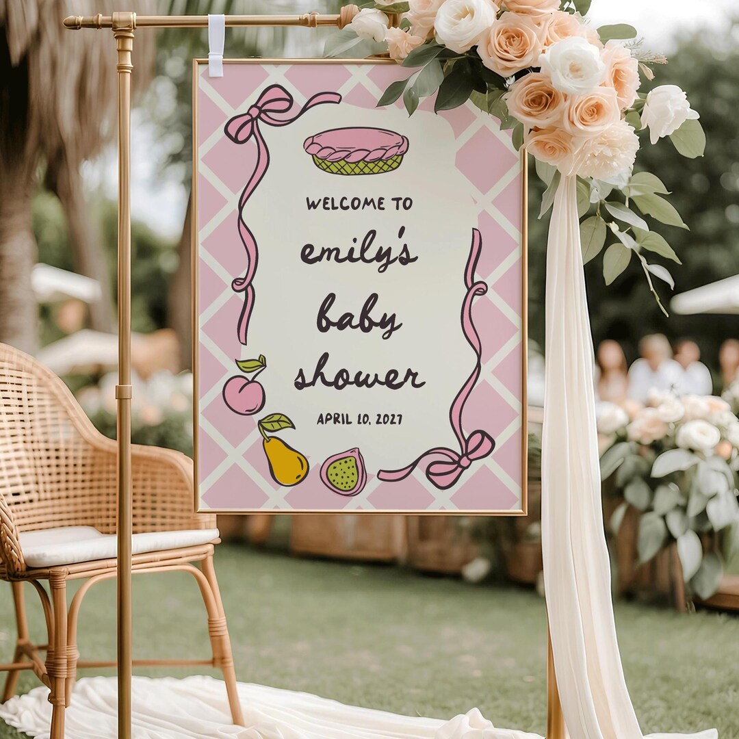 Cutie Pie Baby Shower Welcome Sign, Pink Doodle Hand Drawn Party Decor ...