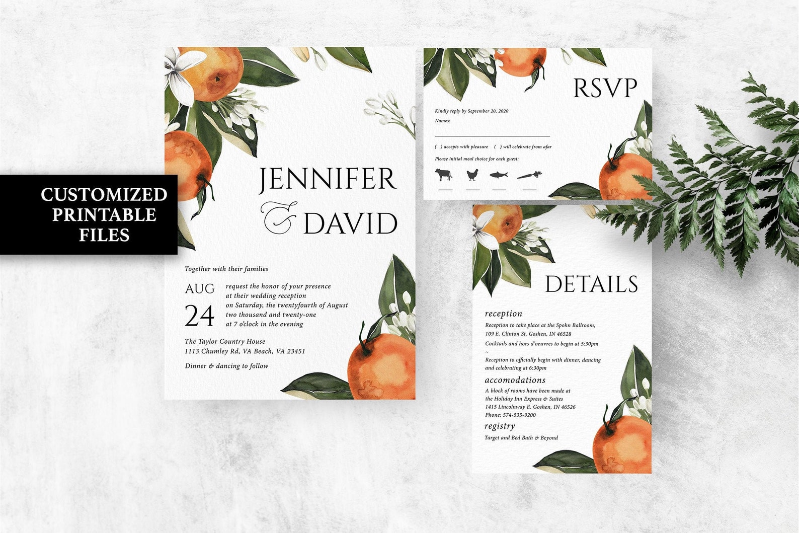 Citrus Wedding Invitation Orange Wedding Invite Suite | Etsy