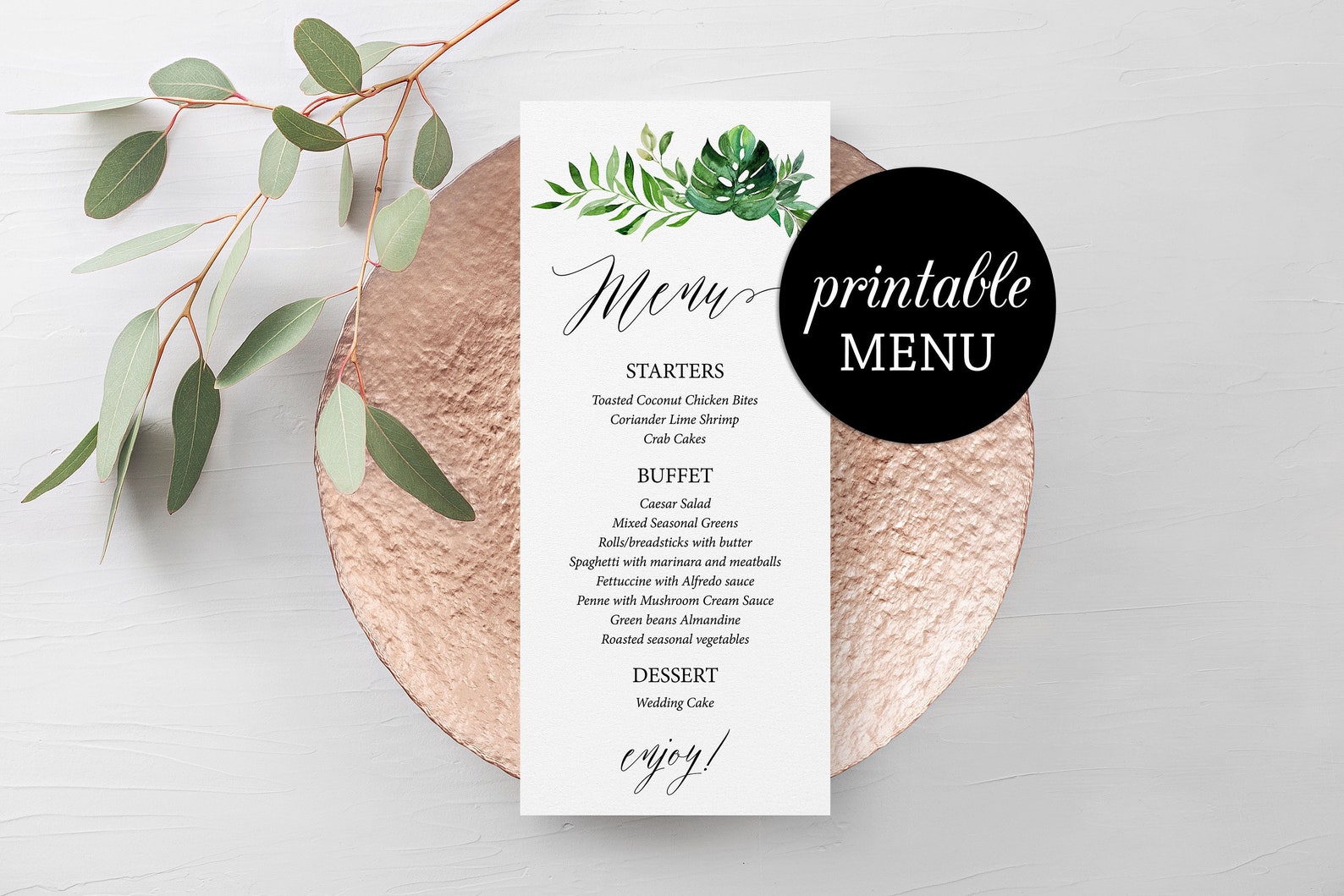 Tropical Menu Card Greenery Wedding Menu Printable Beach - Etsy