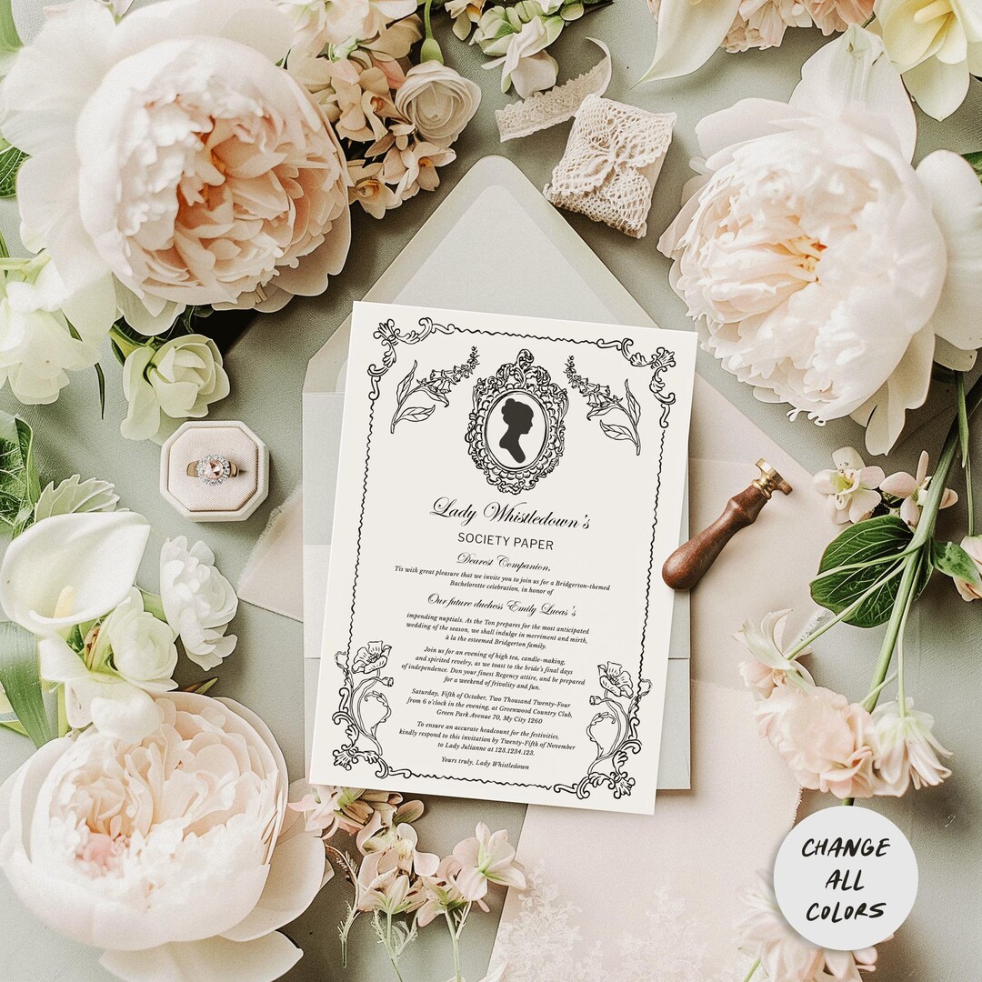 Regency Bachelorette Invitation Vintage Floral Frame Bach Party Invite ...