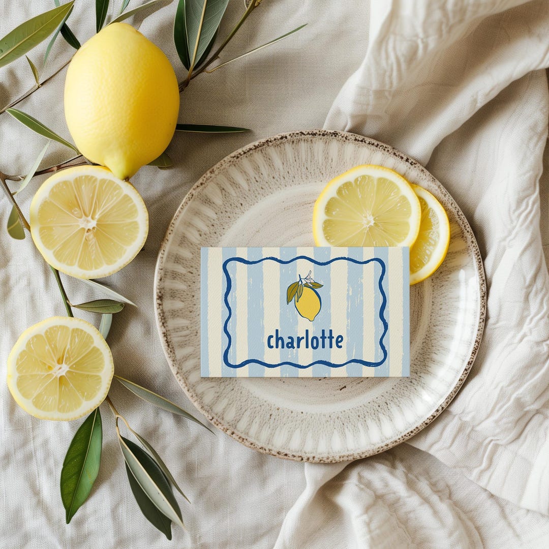 Lemon Place Cards Citrus Bridal Shower Name Cards, Food Labels, Summer ...
