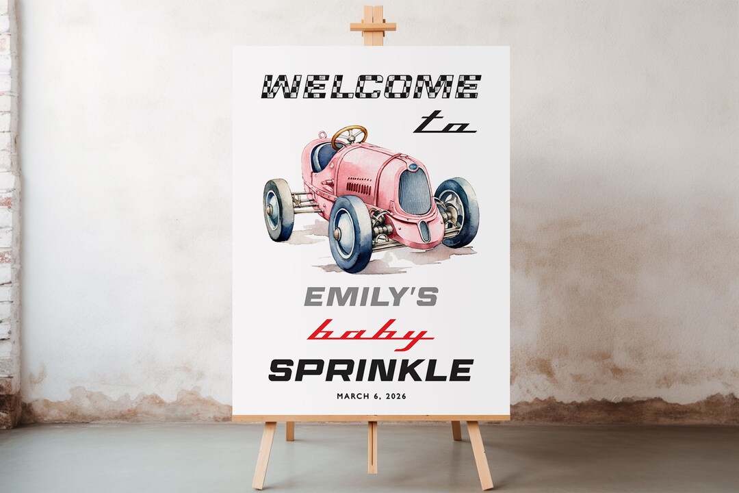 Pink Race Car Baby Sprinkle Welcome Sign Girl Baby Sprinkle Decoration ...