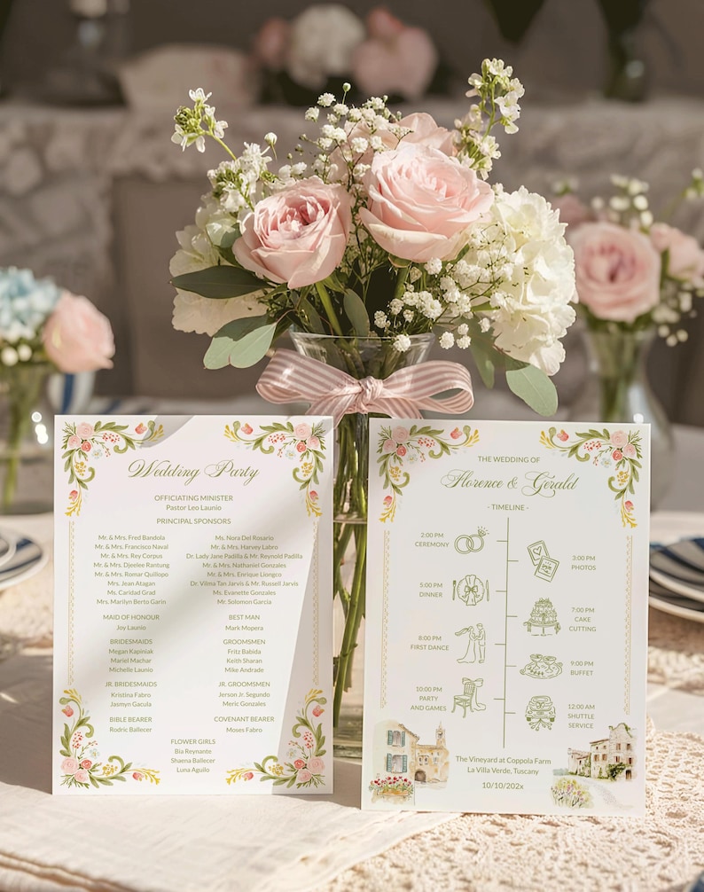 Rustic Italian Tuscany Vineyard Wedding Timeline Card Template, Order ...