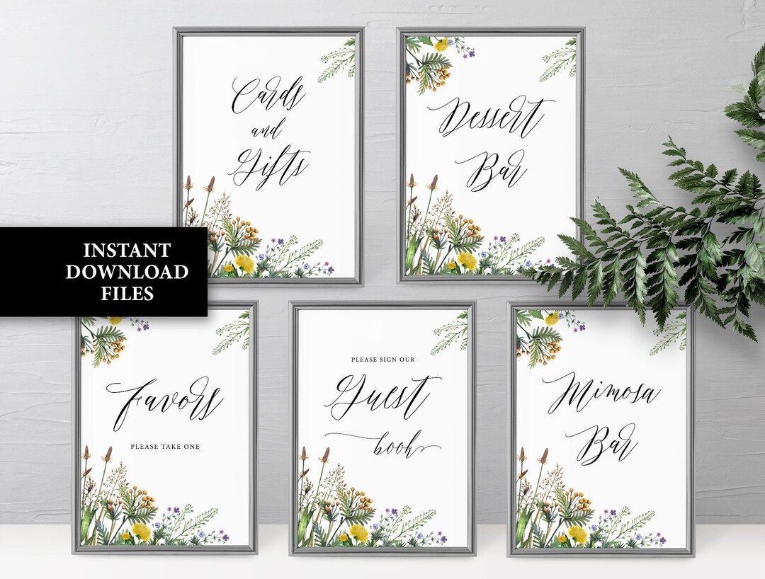 Wildflower Signs Bundle Floral Wedding Table Signs Bridal Shower Signs ...