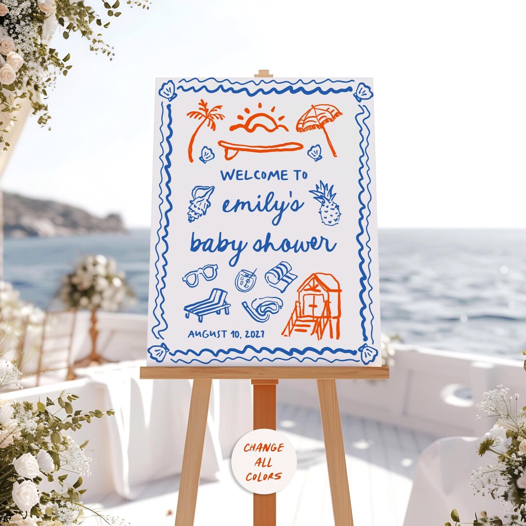 Beach Baby Shower Welcome Sign Boy Girl Baby Sprinkle Sign Summer ...